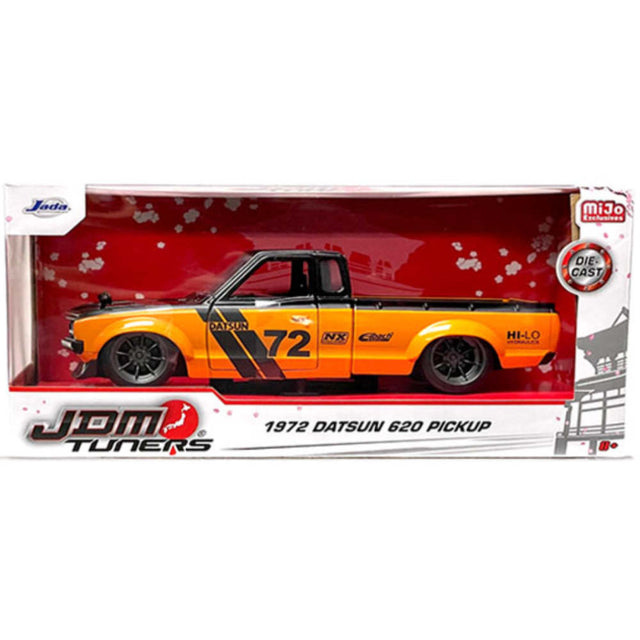 JDM Tuners 1972 Datsun 620 Pickup 1:24 Scale Diecast Model Orange Blac ...